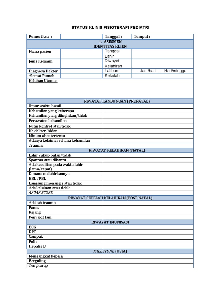 Lampiran Status Klinis Fisioterapi Pediatri | PDF