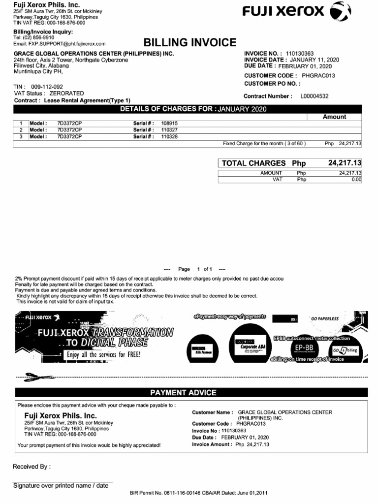 Fuji Invoice 110130363 - January 2020 Rental Charges | PDF | Invoice ...