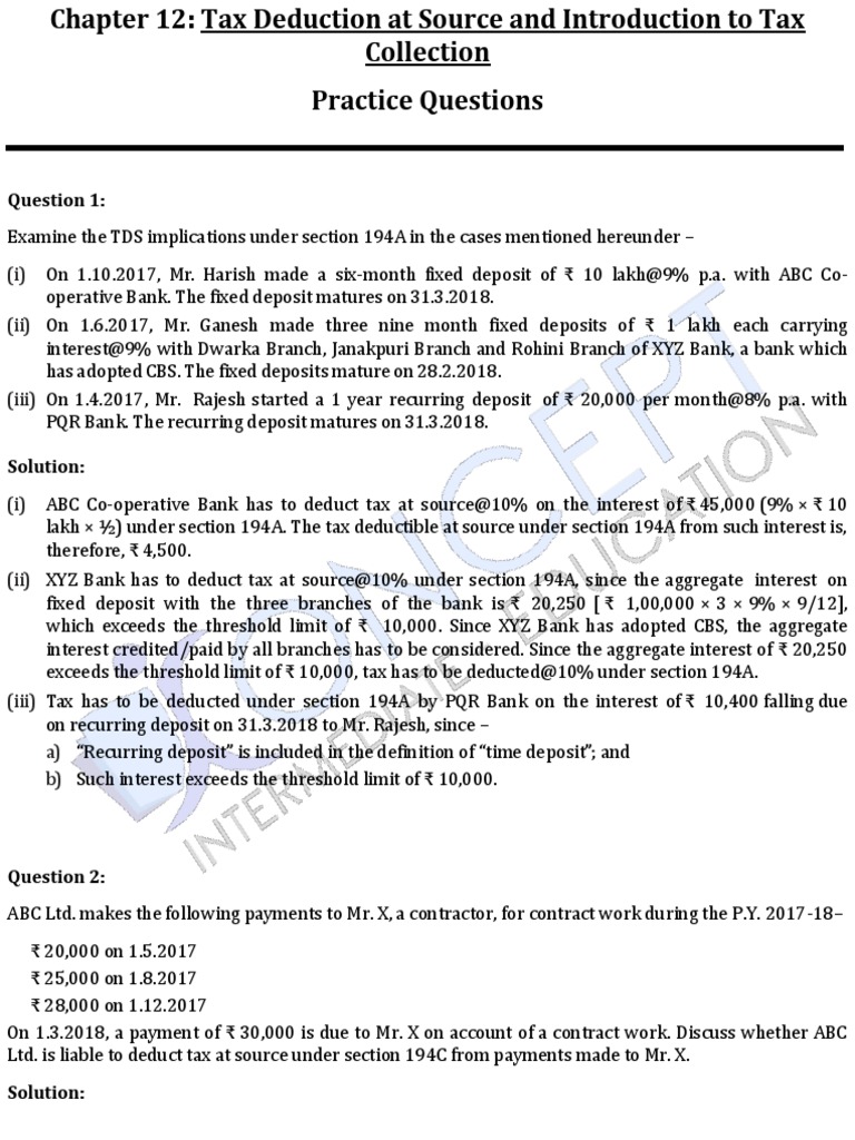 Chapter 12: Tax Deduction at Source and Introduction To Tax Collection ...