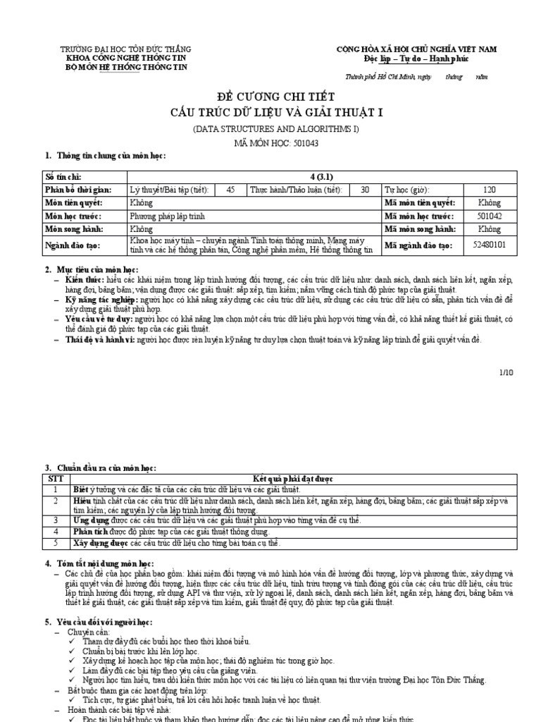 Data Structures and Algorithms I - TDTU | PDF