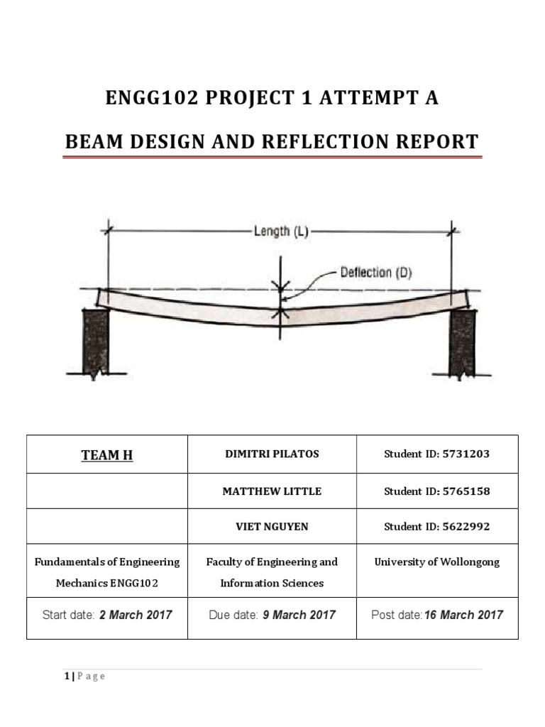 Engg102 Project 1 Attempt A Beam Design and Reflection Report | PDF ...