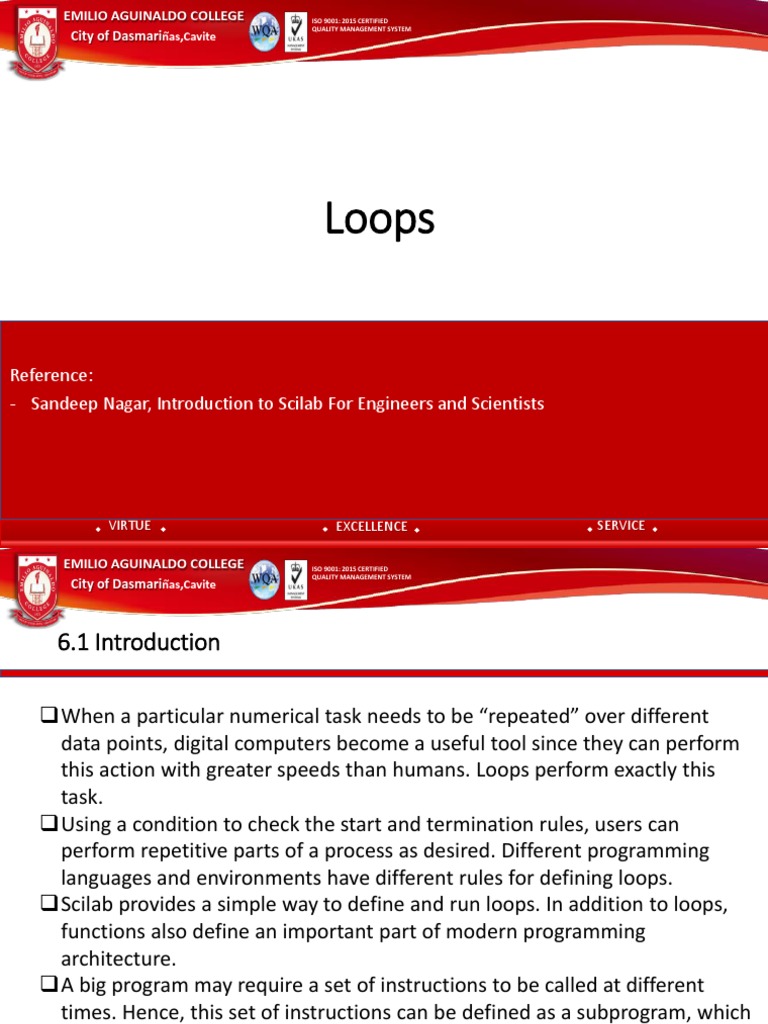 Loops: Reference: - Sandeep Nagar, Introduction To Scilab For Engineers and Scientists | PDF ...