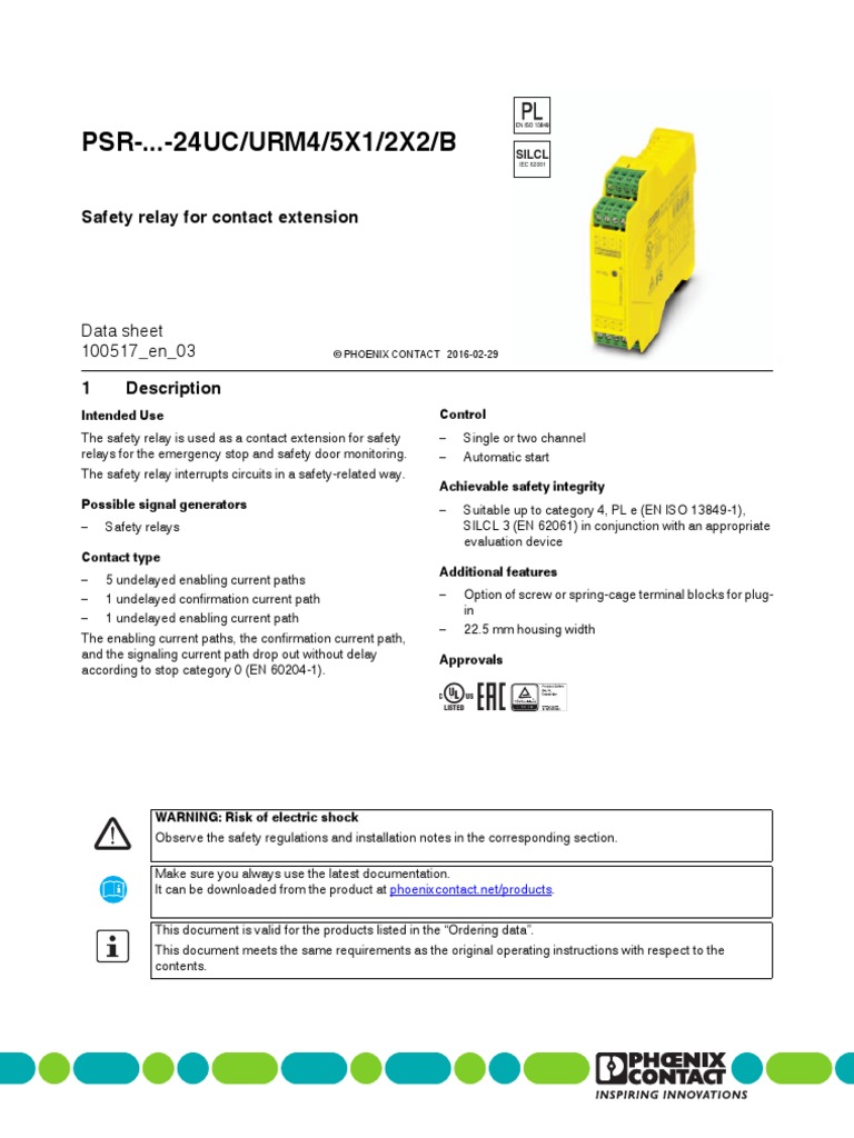 Phoenix Safety Contactor | PDF | Relay | Manufactured Goods
