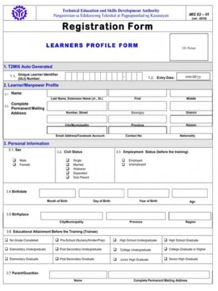 Tesda Learners Profile | PDF