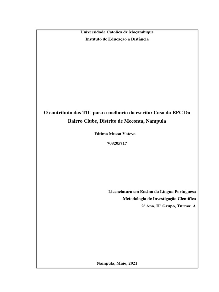 O Contributo Das TIC para A Melhoria Da Escrita: Caso Da EPC Do Bairro ...