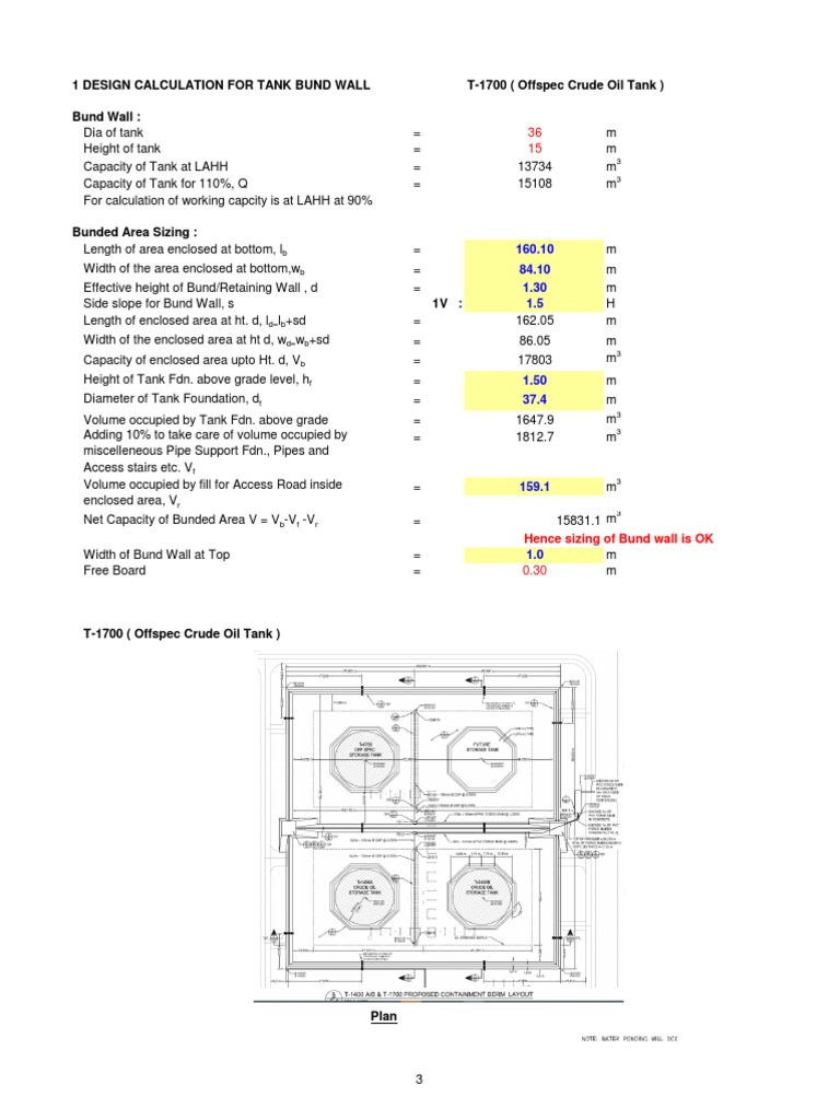 1 Design Calculation For Tank Bund Wall T-1700 (Offspec Crude Oil Tank ...