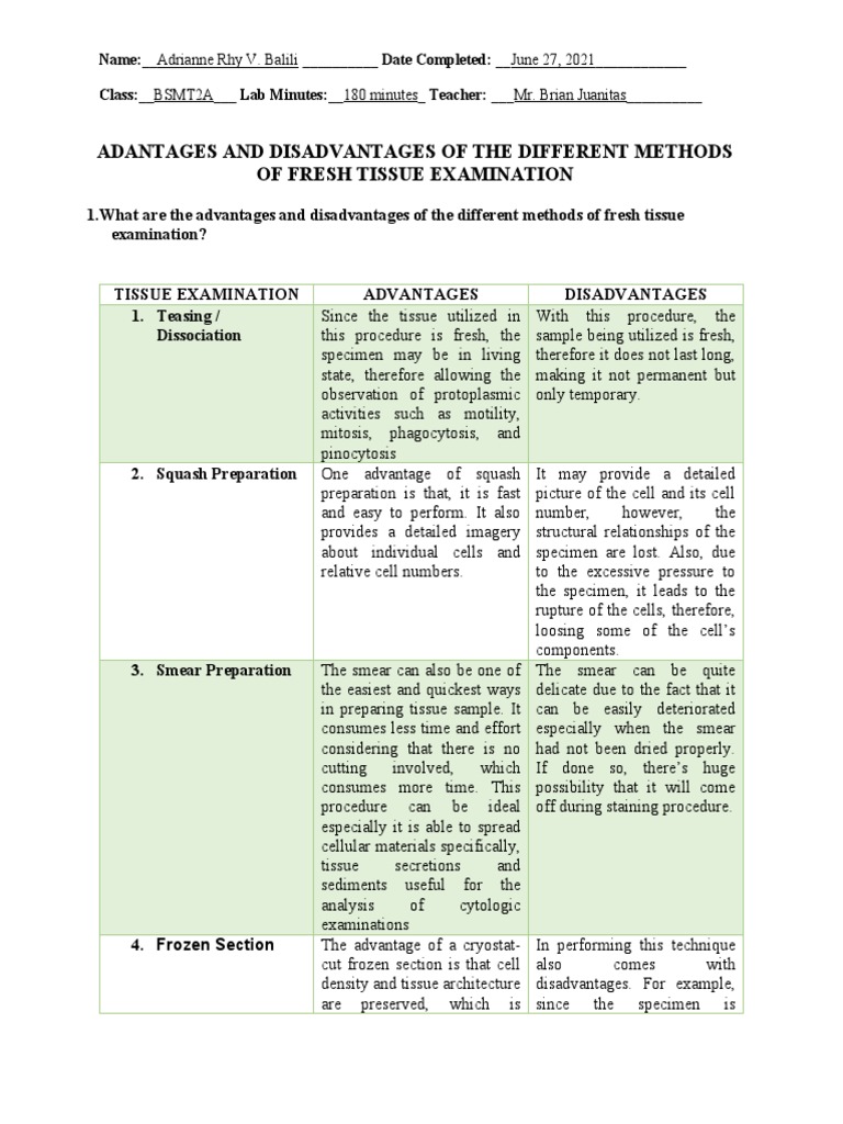 Fresh Tissue Examination Methods: Pros & Cons | PDF | Staining | Cell ...