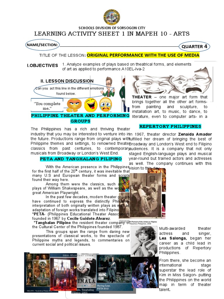 SCHOOLS DIVISION OF SORSOGON CITY LEARNING ACTIVITY SHEET 1 IN MAPEH 10 ...