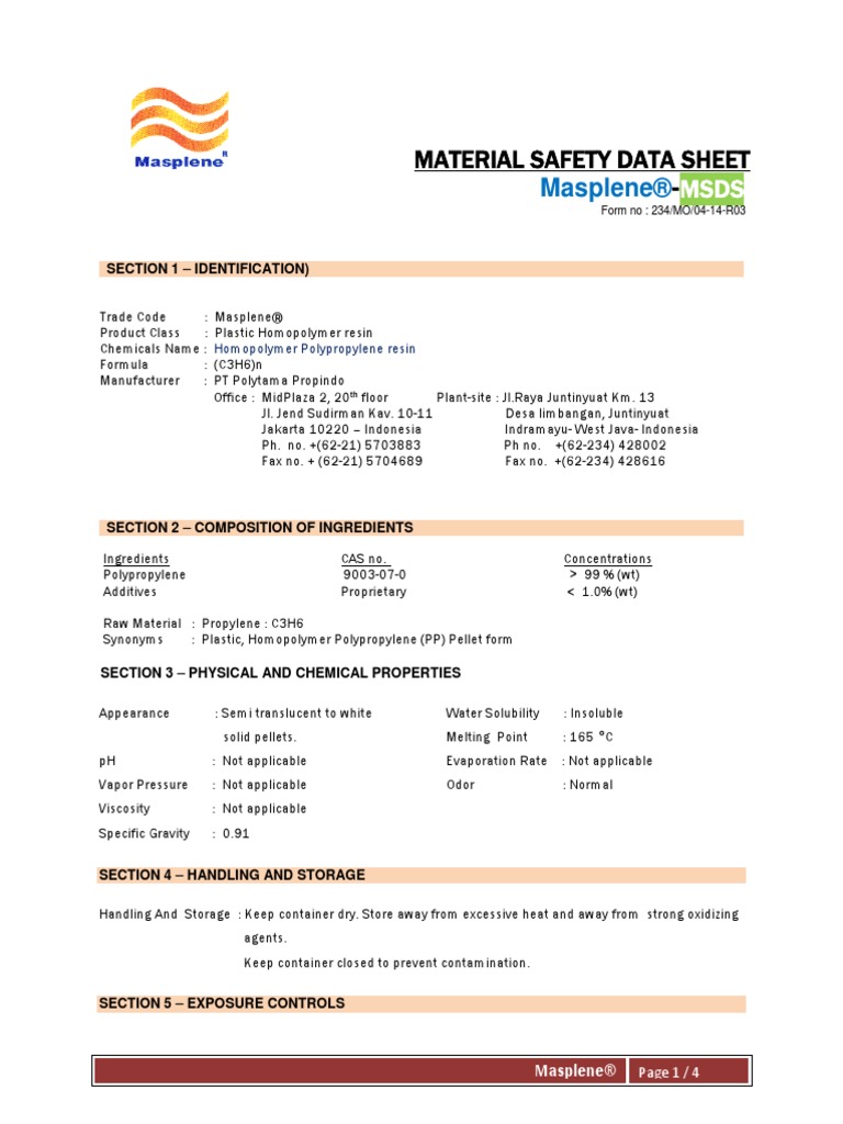 Masplene Material Safety Data Sheet PDF | PDF | Firefighting | Fires