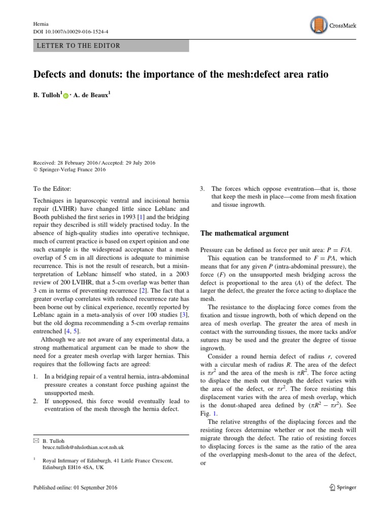 Defects and Donuts: The Importance of The Mesh:defect Area Ratio | PDF ...