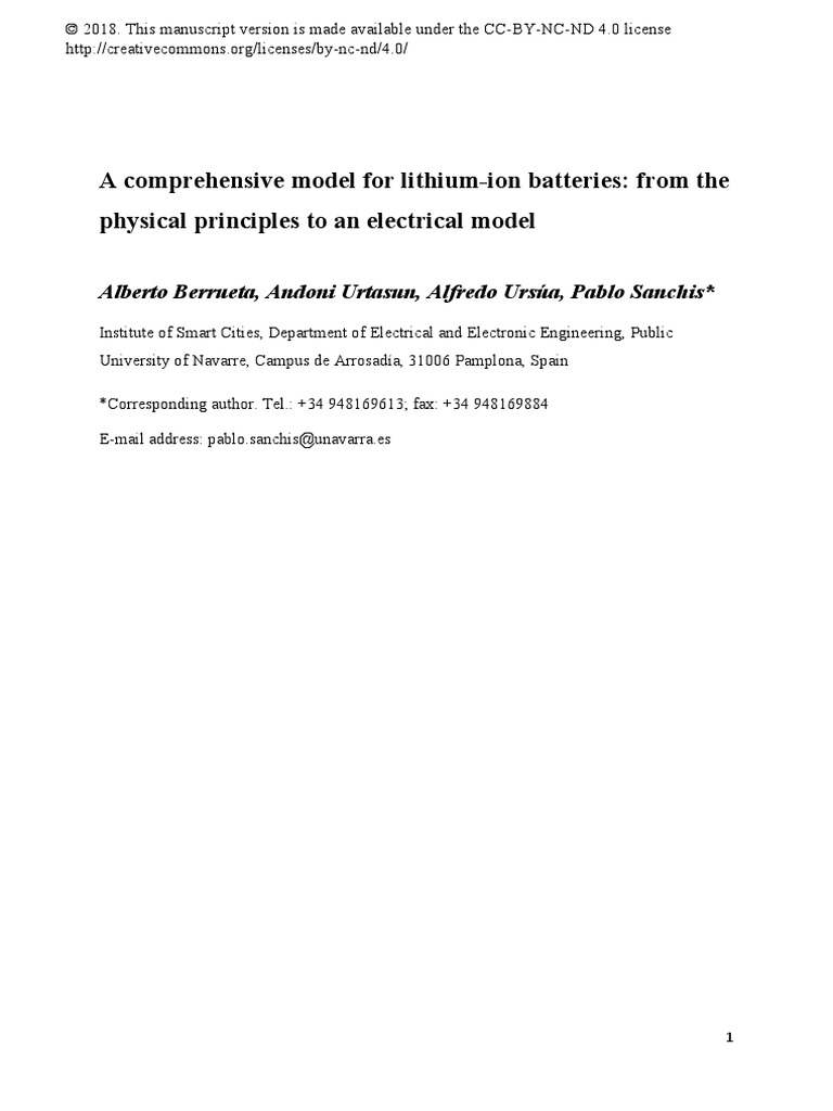 A Comprehensive Model For Lithium-Ion Batteries: From The Physical ...