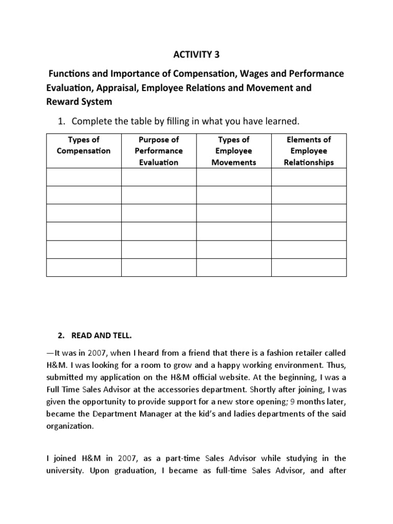 Activity 3 Functions and Importance of Compensation, Wages and ...