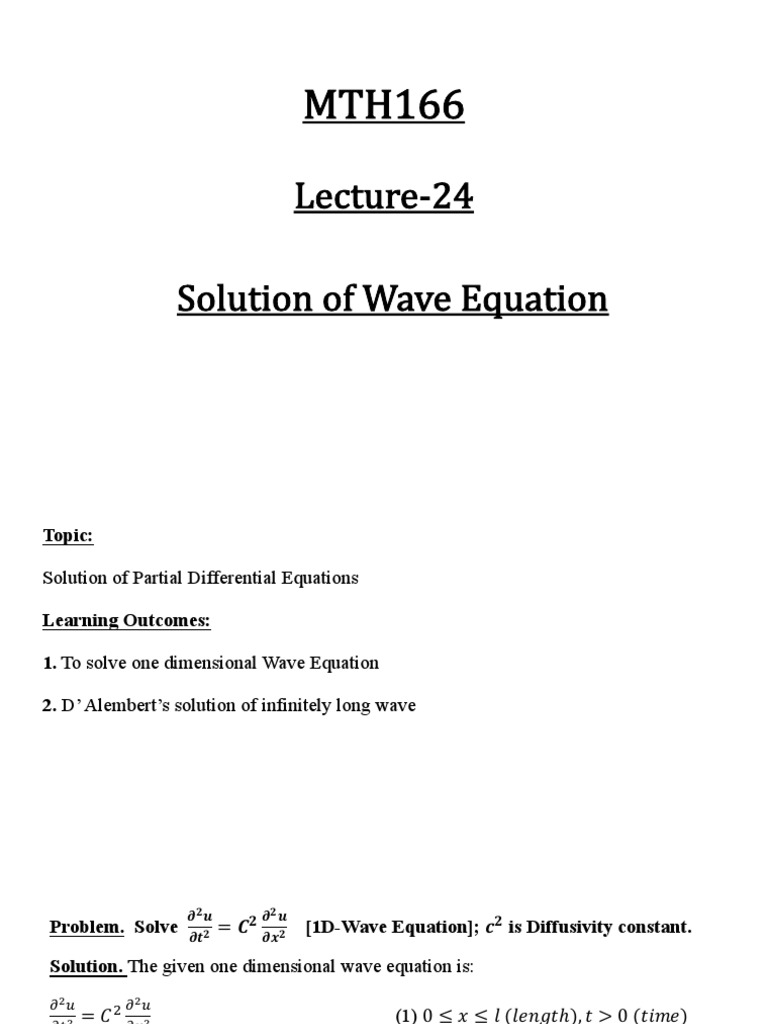 Lecture 24solution of Wave Equation | PDF | Wave Equation | Equations