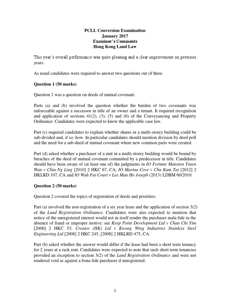 PCLL Conversion Exam Hong Kong Land Law | PDF | Covenant (Law) | Deed