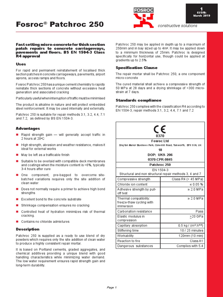 Patchroc 250 Tds | PDF | Corrosion | Concrete