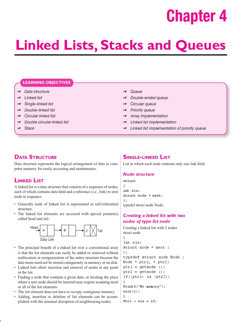 4 Linked List Pdf Queue Abstract Data Type Pointer Computer Programming 