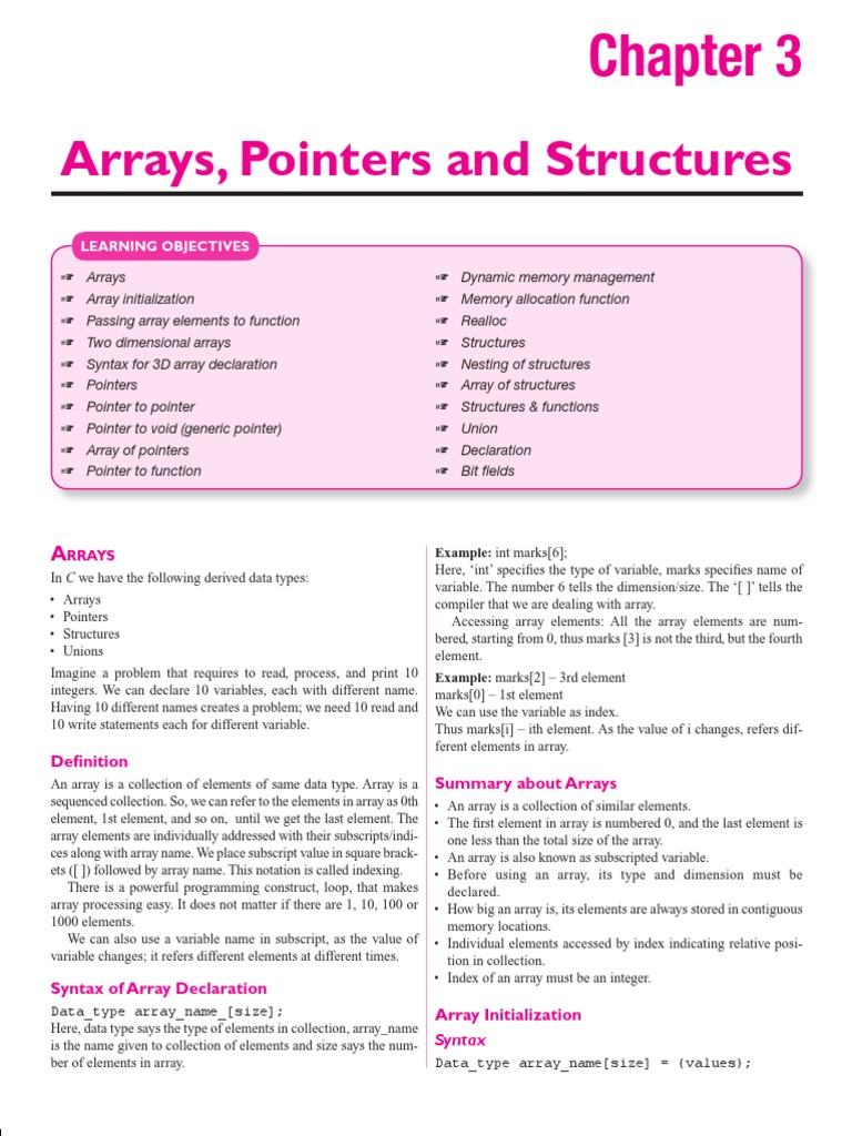 3 Array Pointer And Structure Pdf Pointer Computer Programming Array Data Structure 0901