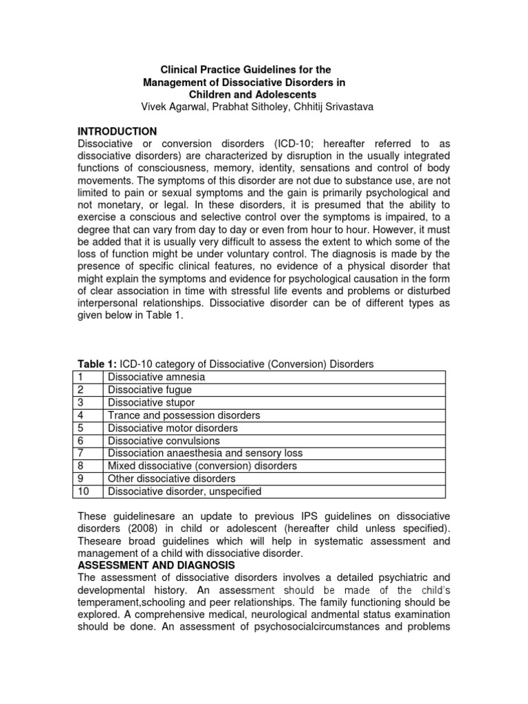 Dissociative Disorder in Children and Adolesecent | PDF | Dissociation ...