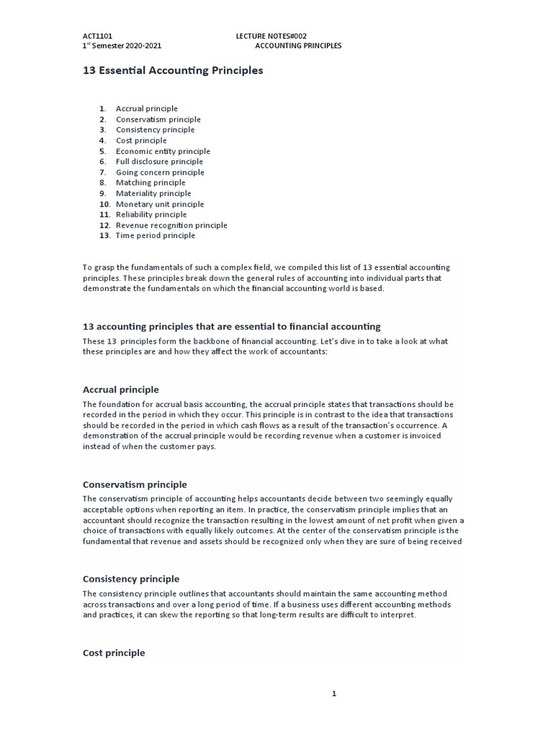 13 Essential Accounting Principles | PDF | Revenue | Going Concern