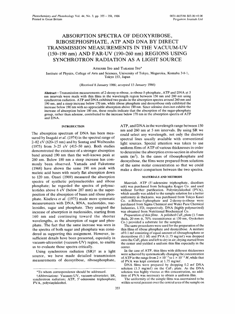 Absorption Spectra of DNA & ATP in UV | PDF | Absorption Spectroscopy ...