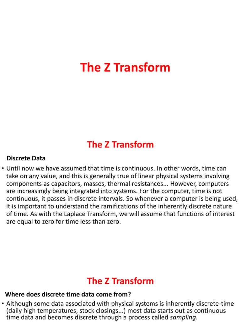 The Z Transform | Download Free PDF | Discrete Time And Continuous Time | Laplace Transform