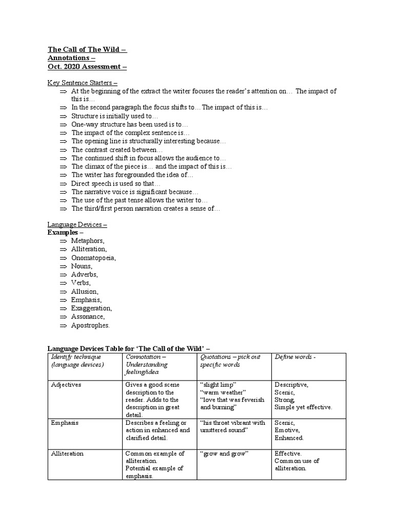 Analyzing "The Call of the Wild" | PDF | Narrative | Writers