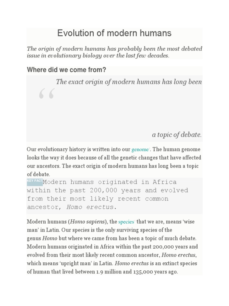 Origins of Modern Humans Explained | PDF