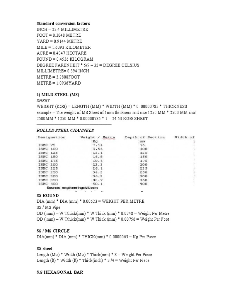 Standard Conversion Factors: Sheet | Download Free PDF | Pascal (Unit ...