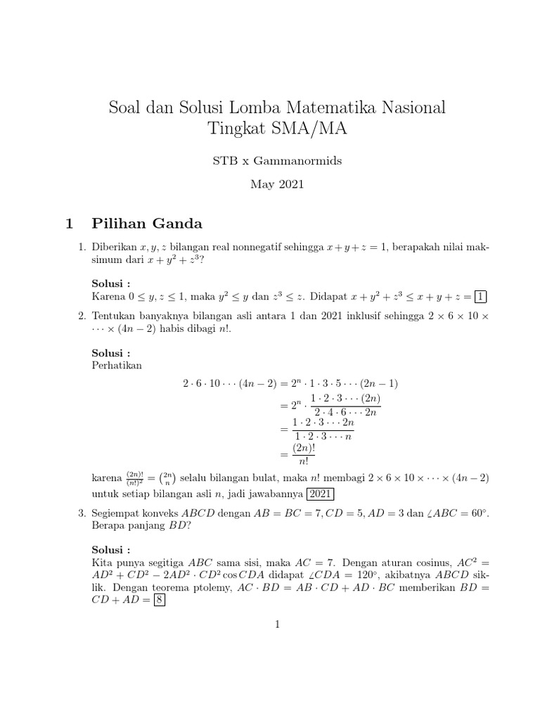 Soal Dan Solusi LMN STBGamma SMA | PDF