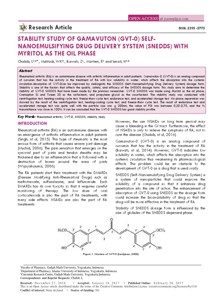 Stability of GVT-0 SNEDDS for RA Treatment | PDF | Emulsion | Arthritis
