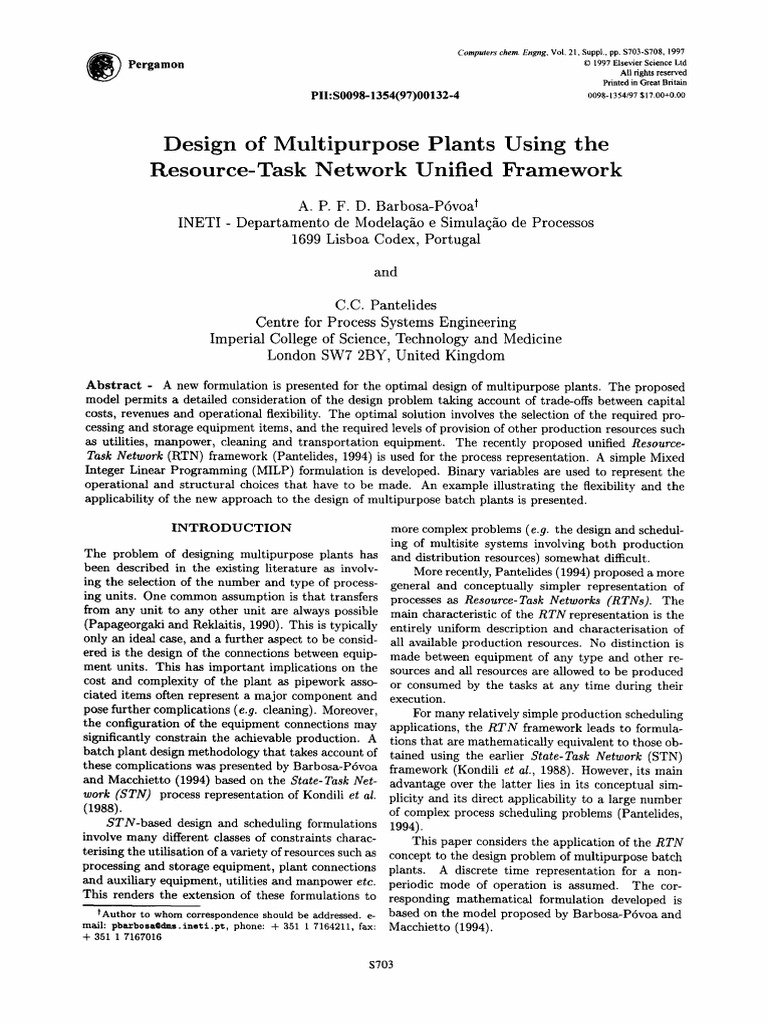Design of Multipurpose Plants Using The Resource-Task Network Unified ...