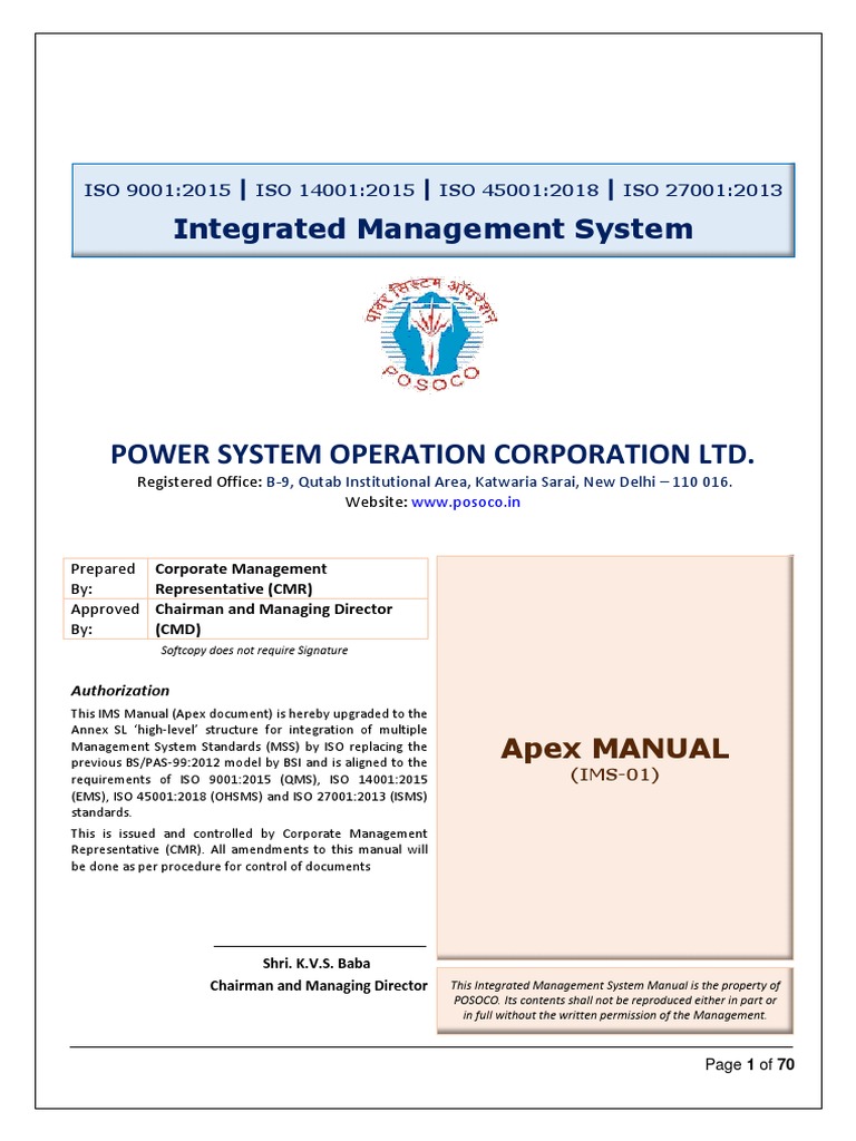 IMS 01 Manual | PDF | Quality Management System | Electrical Grid