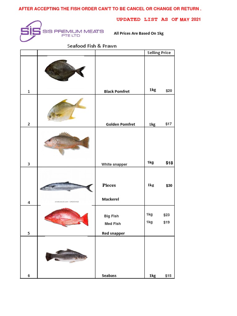 Seafood Prices List May 2020 | PDF | Fish | Fish And Humans