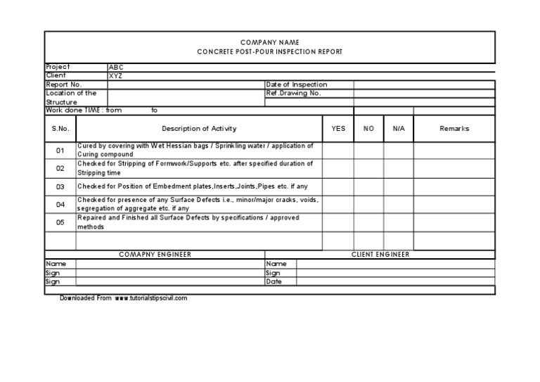 Concrete Post-Pour Inspection Report | PDF