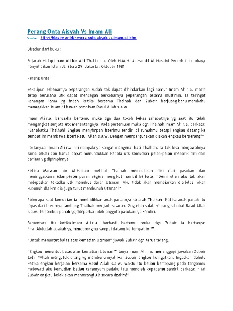 Perang Onta Aisyah Vs Imam Ali | PDF | Agama & Spiritualitas