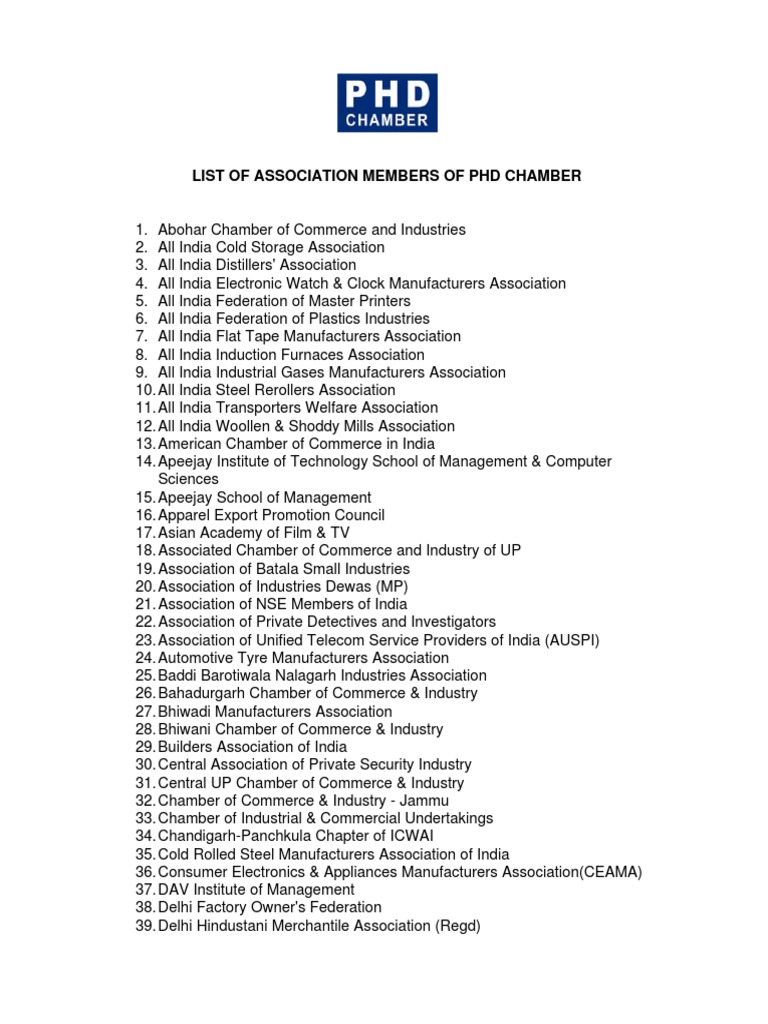 PHD Chamber Association Members List | PDF | Industries | Economies