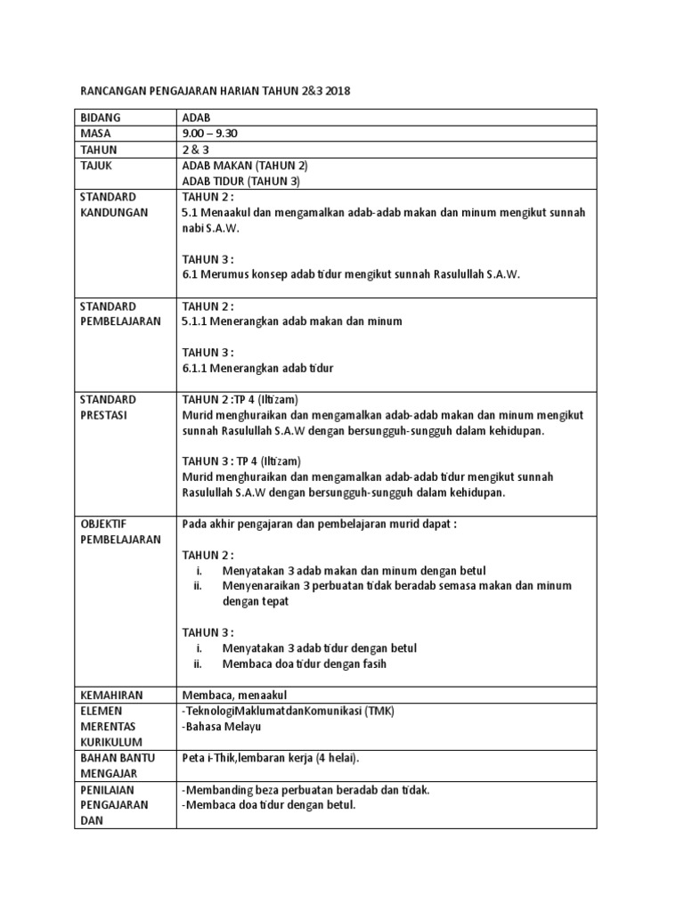 RPH Pai Kelas Cantum | PDF