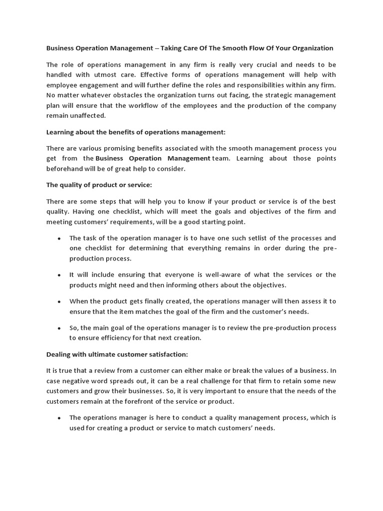 Business Operation Management - Taking Care of The Smooth Flow of Your ...