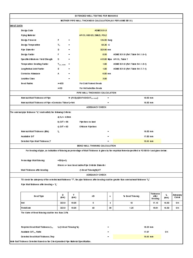 Line Pipe THK Calculation | PDF | Pipe (Fluid Conveyance) | Chemical ...