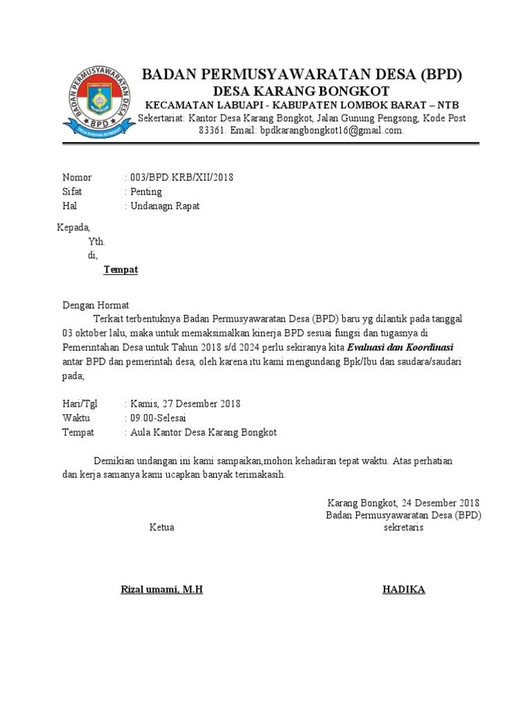 Undangan Rapat BPD | PDF