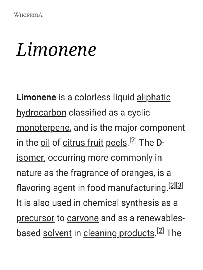 Limonene: Limonene Is A Colorless Liquid Aliphatic | PDF | Chemical ...