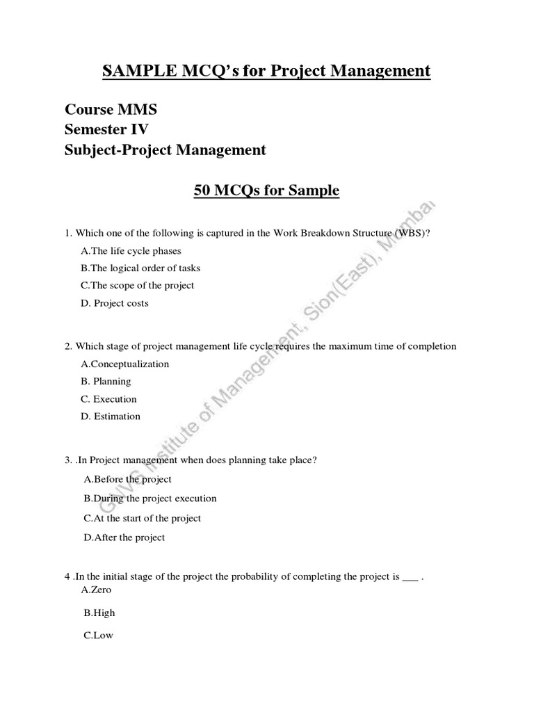 Project Management MCQs Sample Test | PDF | Net Present Value ...