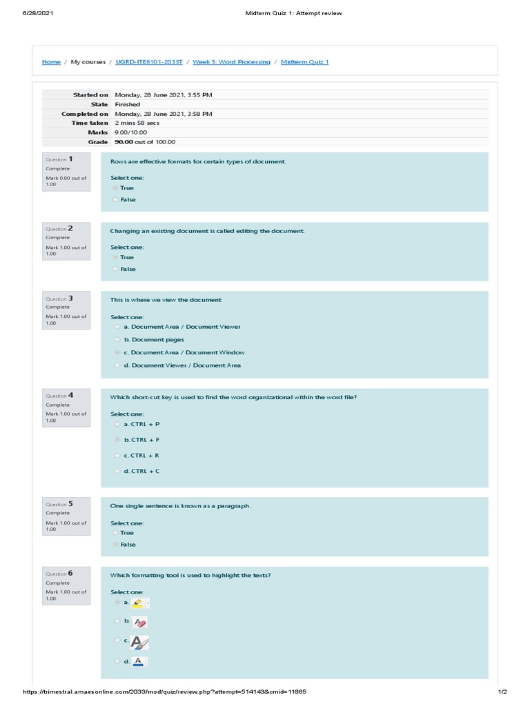 Word Processing Quiz Review | PDF | Paragraph | Text