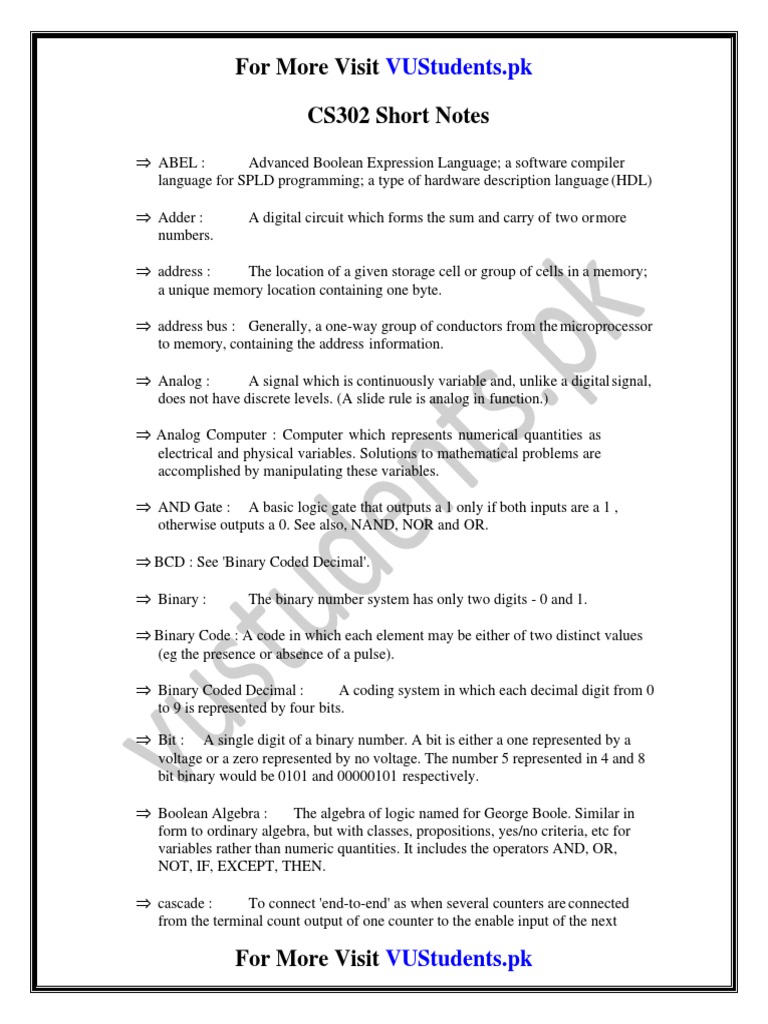 CS302 Short Notes | PDF | Logic Gate | Binary Coded Decimal CS302 Short Notes | PDF | Logic Gate | Binary Coded Decimal