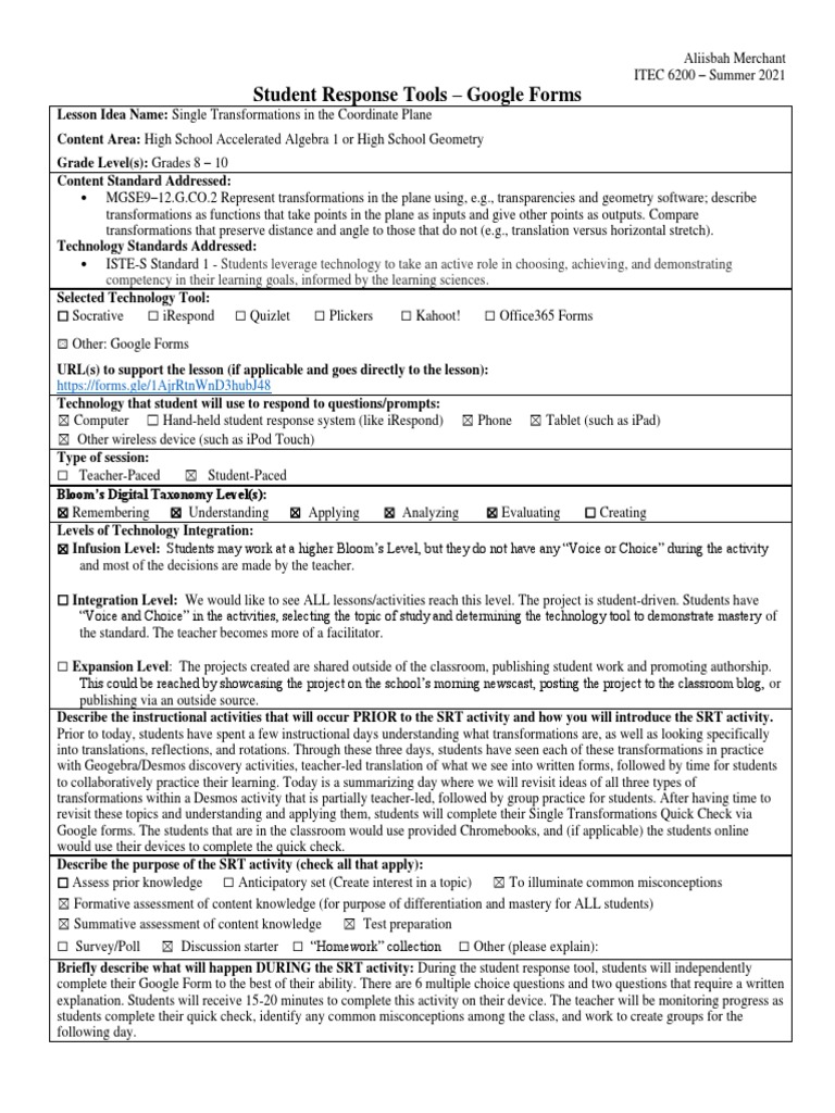 m7 Student Response Tools Lesson Plan - Google Forms | PDF | Multiple ...