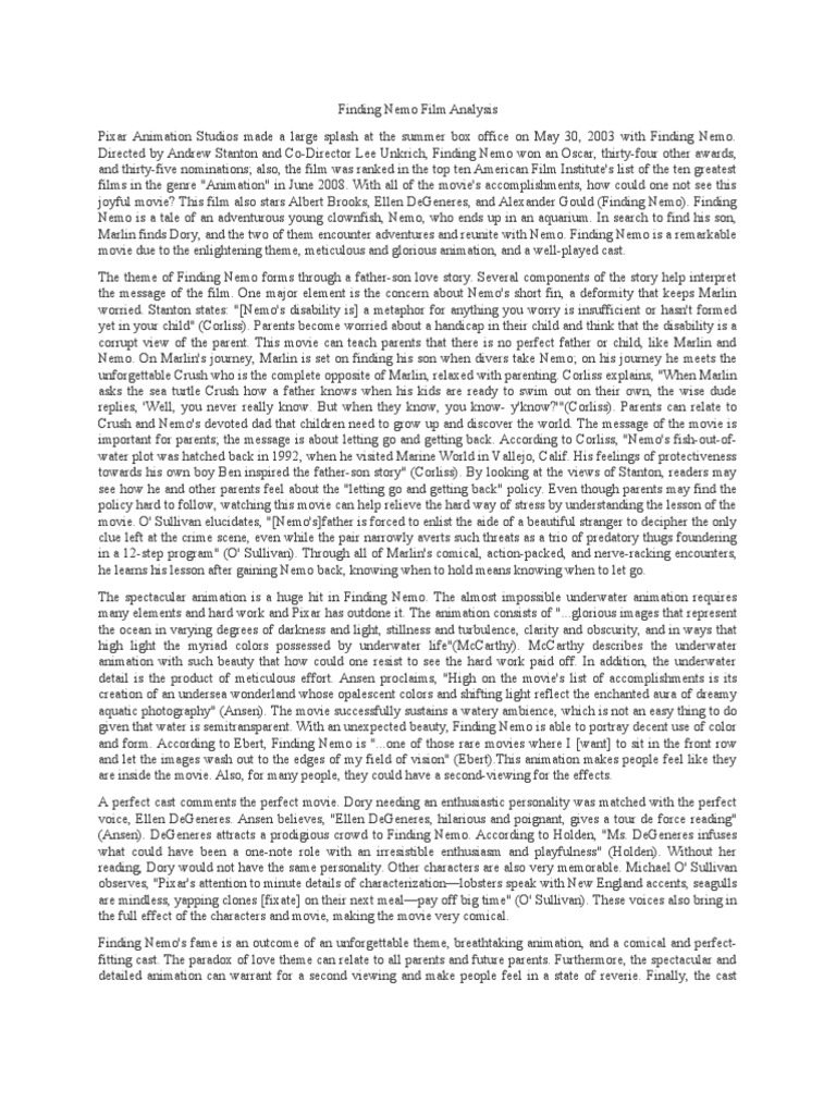 Finding Nemo Film Analysis | PDF | Art | Young Adult