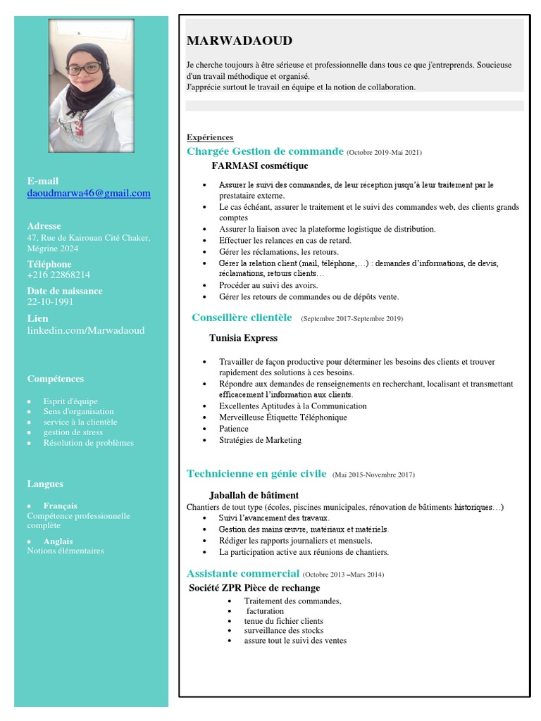CV Marwa Daoud | PDF | Business | Science