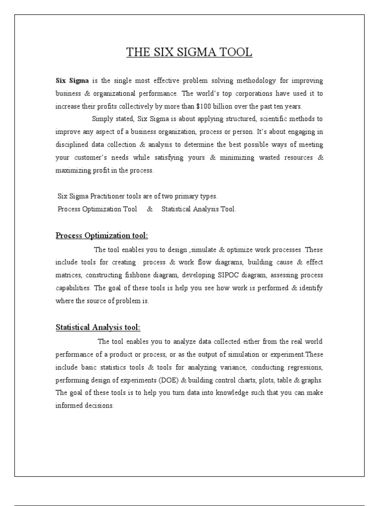 The Six Sigma Tool: Six Sigma Is The Single Most Effective Problem ...