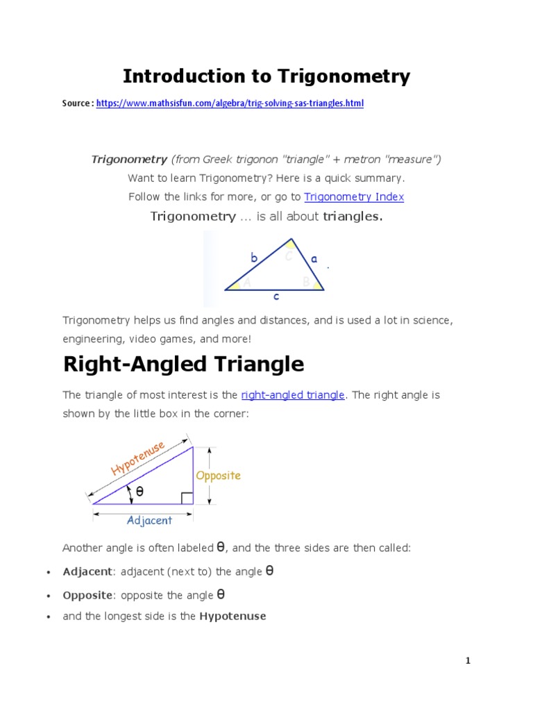 Introduction To Trigonometry | PDF | Trigonometric Functions | Sine