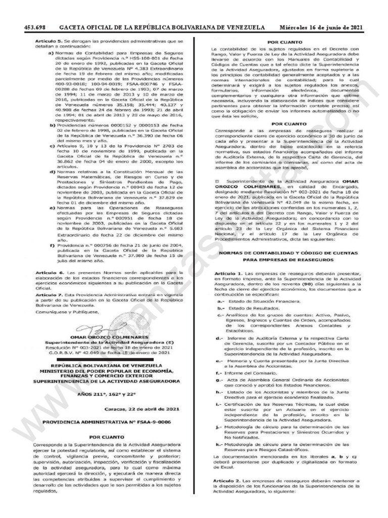 Gaceta Oficial N°42.150: Providencia Normas de Contabilidad Código de Cuentas para Empresas de ...
